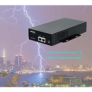 PROCET PoE Iniector 75W Active PoE++ Industrial Grade Gigabit PoE Power Injector, 6KV Surge Protection, -40°F to 149°F for PTZ Camera, Wireless AP, PoS System, Kiosks, PT-PSE107GHRO-A