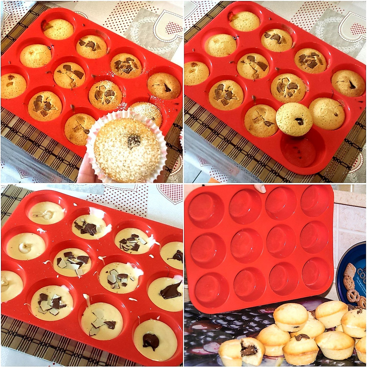 Silicone Muffin Pan 12 Cups, Amison Cupcake Baking Pan/Tray, Non-Stick Silicone Mold, Dishwasher - Microwave Safe (12 Cups, Red)