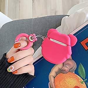 Sanyoo Compatible with Airpods 1/2 Case Soft Silicone, Cute 3D Cartoon Kawaii Animal Fun Funny Character Designer Skin Cover Air pods Case for Girls Kids Women Teens (Strawberry Bear)
