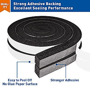 MAGZO Adhesive Foam Weather Stripping 1 Inch W X 1 Inch T, Thick Window Air Conditioner Sealer Open Cell High Resilience, Total Length 13 Feet (6.5ft x 2 Rolls)