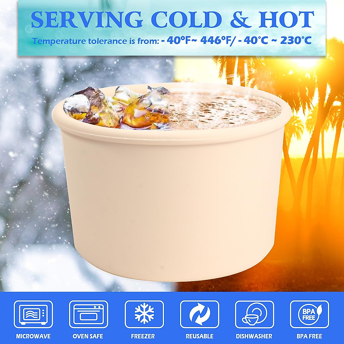 Webake Silicone Ice Cream Containers with Lids, 8oz Homemade Ice Cream Cups Reusable Freezer Storage Containers, Set of 4