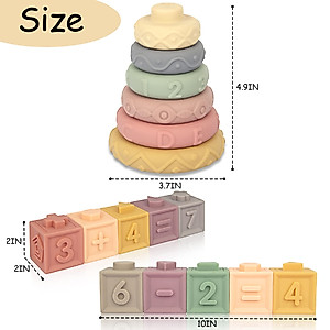 8PCS Montessori Toys for Babies,Teething Toys for Babies 0-6 Months 6-12 Months, Early Educational Learning Stacking Tower, Sensory Toys for Toddlers 1-3, Soft Rings Stacker & Teethers(mushroom)