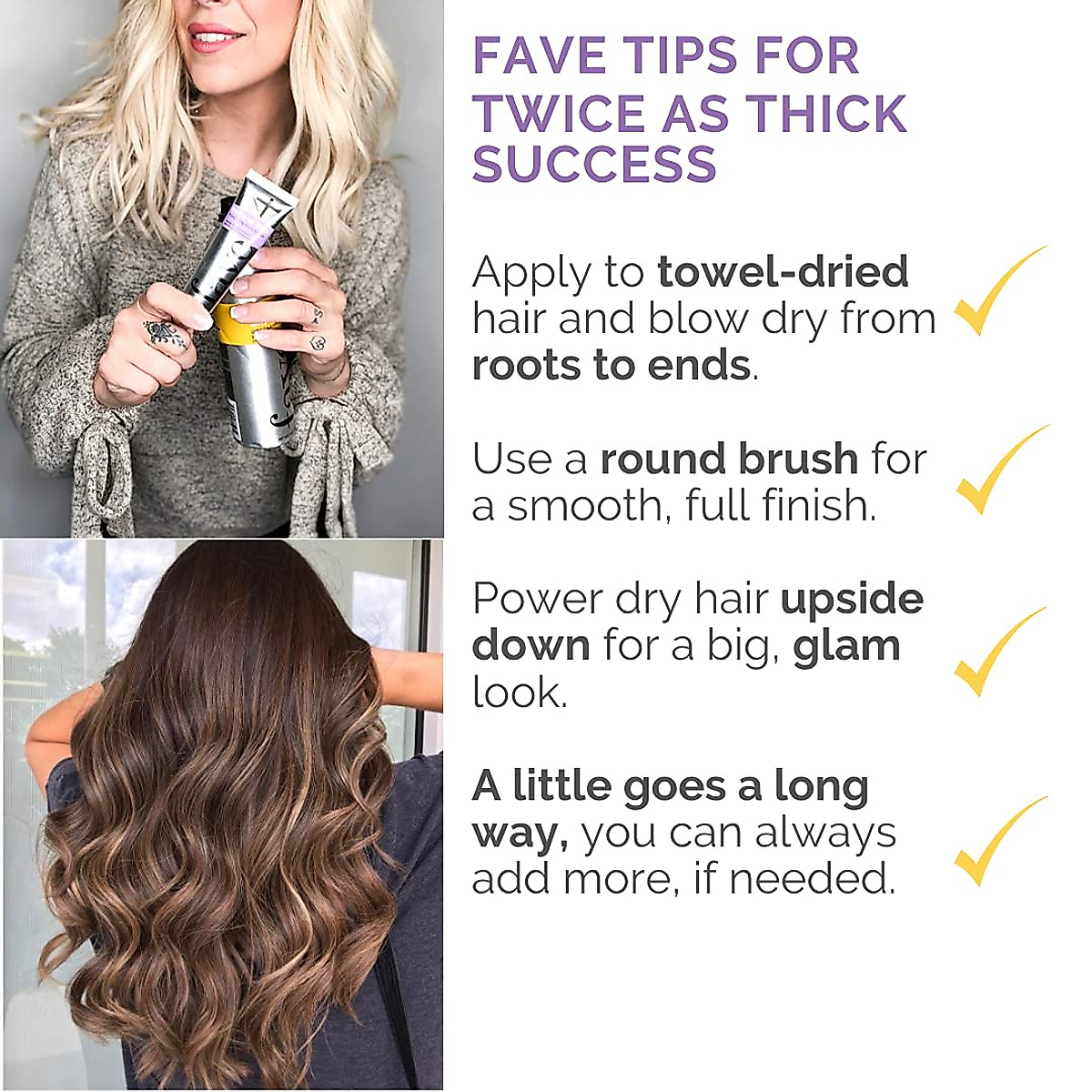 fave4 hair Twice as Thick Blow Dry Thickening Cream for Bigger Hair, Volume for All Hair Types, 5.5 fl oz