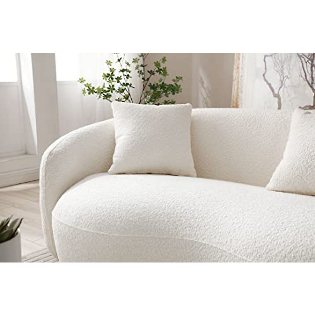 ERYE Modern 4 Seats Curved Sofa Oversized Teddy Fleece Boucle Sofa&Couch, Beautiful Freestanding Half-Moon Sofa Comfy Leisure Couch with 3 Big Pillows for Home Office Apartment Living Room