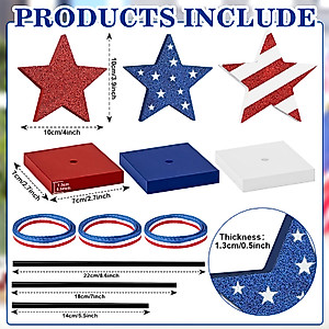 Labor Day Tiered Tray Decor Wooden Star Set, 3 Pcs Veterans Day Table Decorations, Rustic Patriotic Tabletop Home Decor, Red White and Blue Decorations for Celebration Home (Shiny)