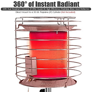 Toolsempire 35,000-42,000 BTU Outdoor Heater Propane, 360° Propane Tank Heater with Shut-off Valve, Tip-over Switch & Stainless Steel Reflector, Portable Propane Heater for Outside, Camping