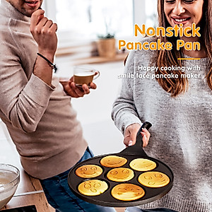 Clockitchen Pancake Pan Nonstick Griddle Pancake Maker Mini Pancake and 7 Smiling Face Cups Pan Breakfast Crepe for Kids, Black