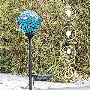 VCUTEKA Solar Lights Outdoor Decorative - Mosaic Solar Garden Light Waterpoof LED Pathway Stake Light for Landscape Lawn Patio Yard Decoration, Blue 1 Pack