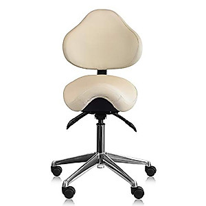2xhome - Adjustable Saddle Stool Chair for Clinic Hospital Pharmacy Medical Beauty Lab Exam Office Technician Physical Occupational Therapy Physician (Back Beige)