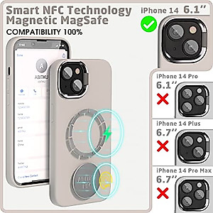 ABITKU MagSafe Compatible with iPhone 14 - Smart NFC, Soft-Touch Liquid Silicone, MagSafe Support, Invisible Built-in Camera Kickstand Cover (6.1 inch) ，Stone
