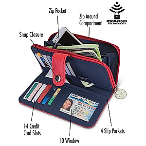 Nautica Be Shore Womens Wallet RFID Blocking Zip Around Clutch (Fuego Red)