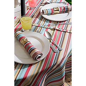 DII Indoor/Outdoor Tabletop Collection Multi-use, Machine Washable, Striped, Tablecloth, 60" Round w/Zipper, Summer Print