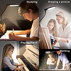 LiFMIRA Clip on Lamp USB Reading Light 3 Color Modes 3000-6000K and 10 Brightness 8W 40 LED Flexible Gooseneck Desk Light Clip on Lamp for Desk Eye Caring Bed Lamp for Headboard (No Plug)