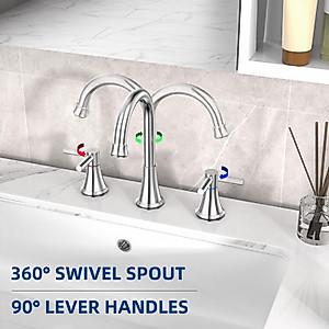 Bathroom Faucets for Sink 3 Hole,Faucet for Bathroom Sink,8 Inch Widespread Bathroom Sink Faucet with Pop-up Drain and 2 Supply Hoses for Bathroom Vanity Lavatory (Brushed Nickel)