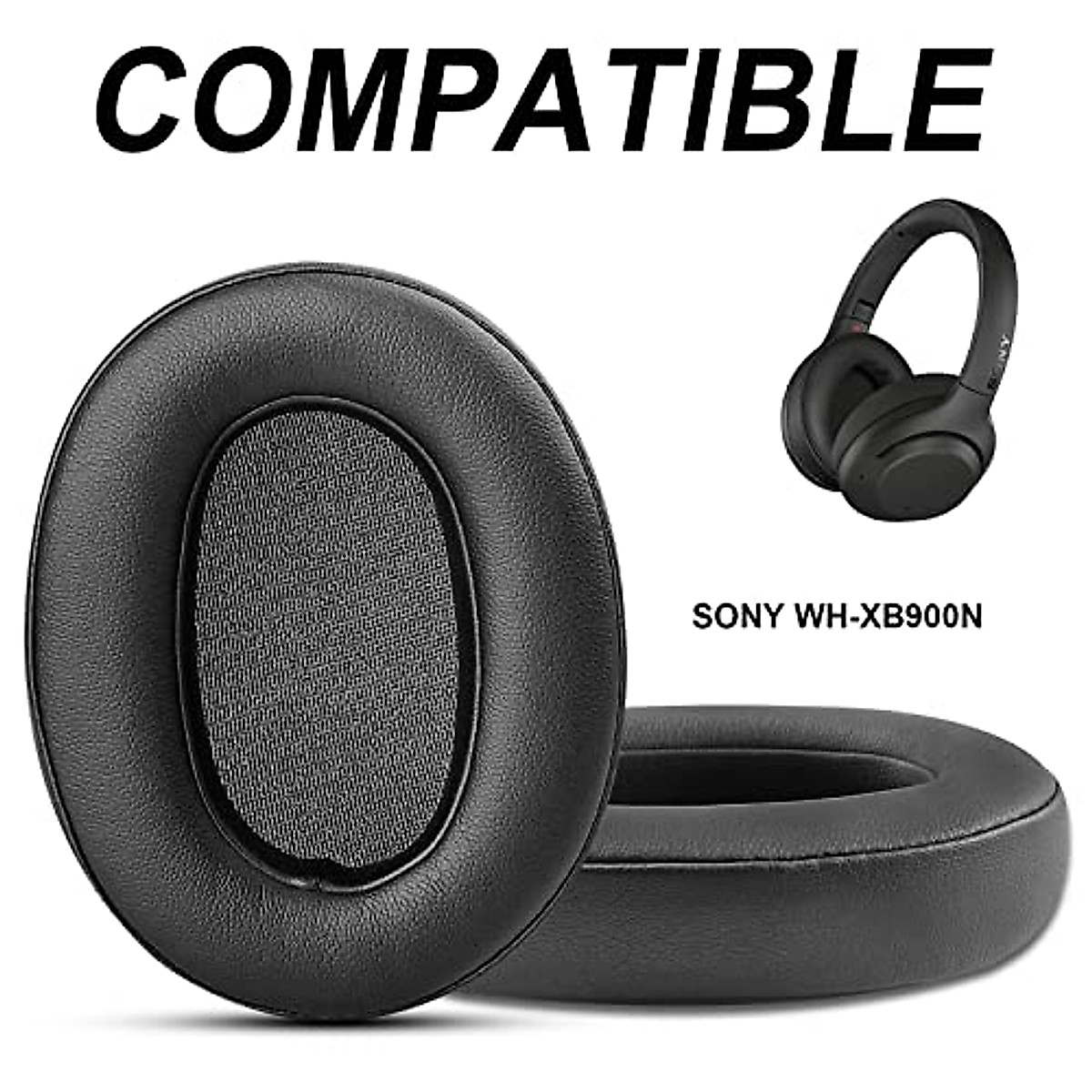 Gvoears Replacement Earpads for Sony WH-XB900N Headphones Ear Pads Replacement Cushions, Premium Memory Foam, Soft and Durable Leather Fabric (Black)