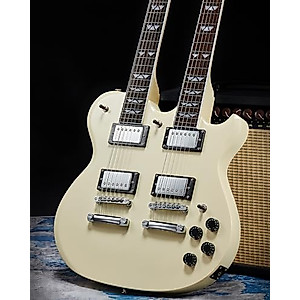 WestCreek DOUBLE TROUBLE Electric Guitar Double Neck 12 String & 6 String Guitar, Rosewood Fretboard and Mahogany Body (White)