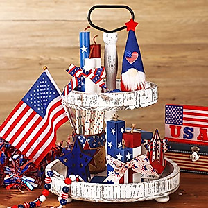 6 Pcs 4th of July Tiered Tray Decor July 4th Firework Tiered Tray Sign Patriotic Memorial Day Centerpieces Rustic Fireworks Wood Sign Independence Day Wooden Table Decor for Home Tables