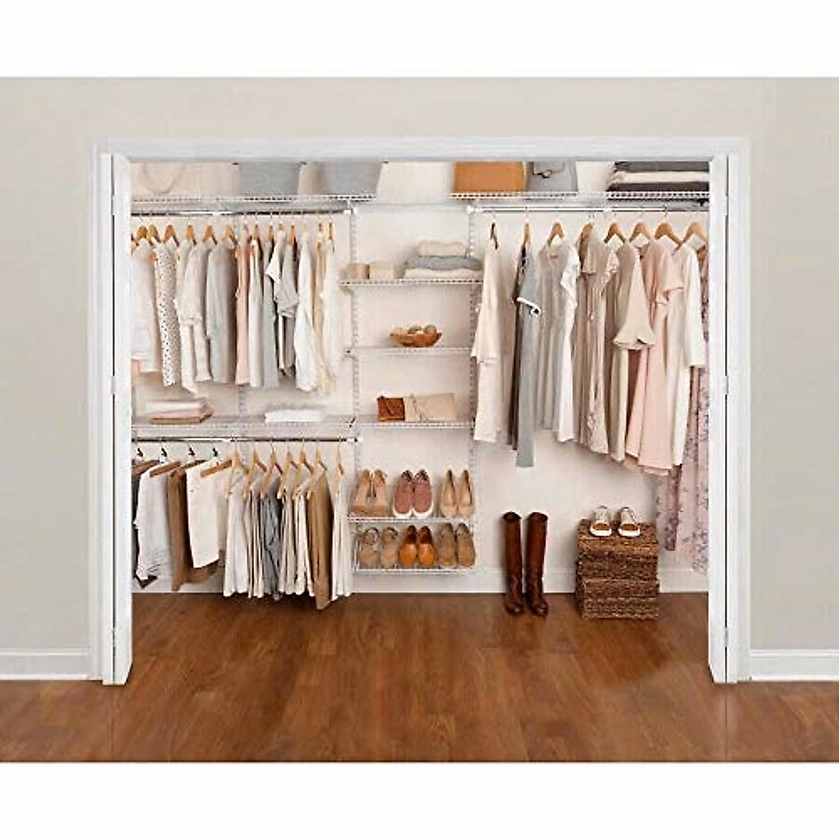 Rubbermaid FastTrack Closet Kit, White, 6-10 Ft., Wire Shelving Kit with Expandable Shelving and Telescoping Rods, Custom Closet Organization System, Easy Installation