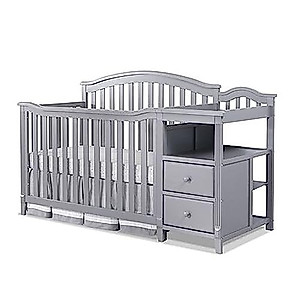 Sorelle Furniture Berkley Crib and Changer with Slat Panel Back Classic -in- Convertible Diaper Changing Table Non-Toxic Finish Wooden Baby Bed Toddler Childs Daybed Full-Size Nursery - Gray
