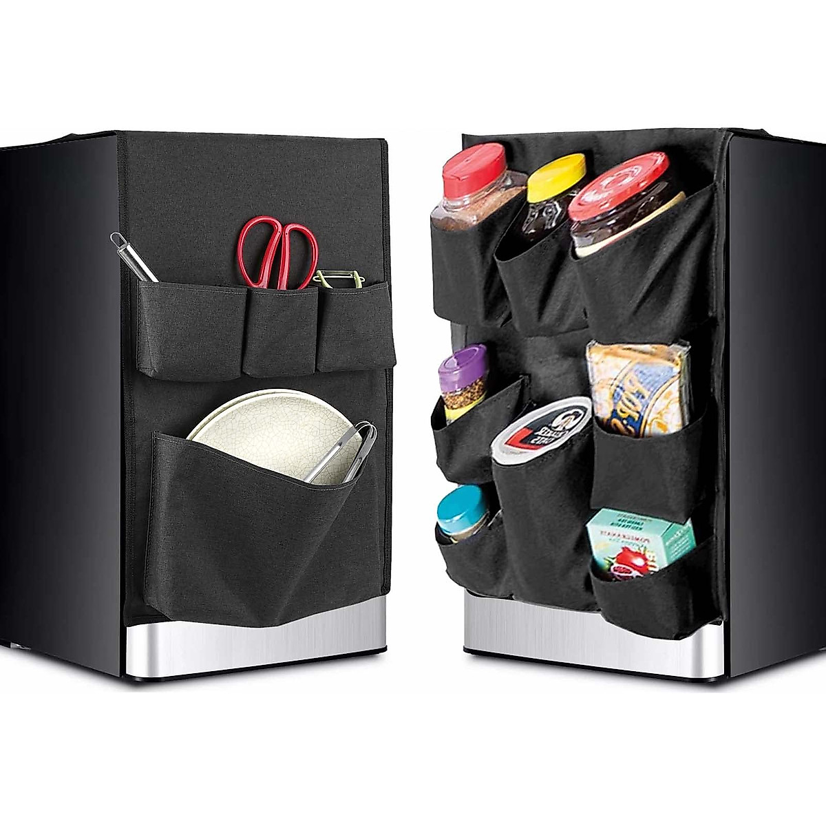 Kingshion Fridge Dust Cover Top, Mini Fridge Caddy Organizer, 14" Width Refrigerator Storage Bag with Extra 12 Pockets for Dorm Office Pantry, Flatware, Utensils, Spice, Cutlery, Napkin, Daily Stuff