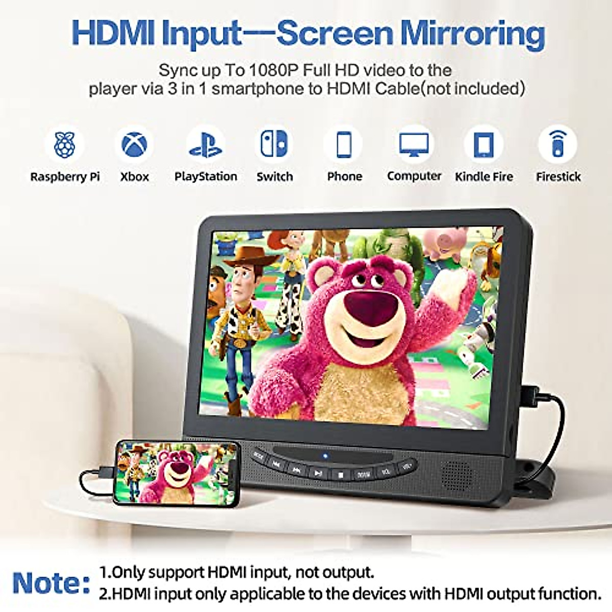 12" Portable DVD Player for Car with 1080P HDMI Input, FELEMAN Rechargable Car DVD Player Dual Screen with Full HD Digital Signal Transmission, Support USB, Last Memory(1 Player+1 Monitor)
