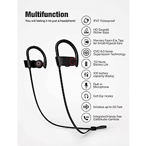 Bluetooth Headphones, Wireless Earbuds IPX7 Waterproof Sports Earphones 16H Playtime with Mic HD Stereo Sound Sweatproof in-Ear Earbuds Sound Isolation Headsets Gym Running Workout