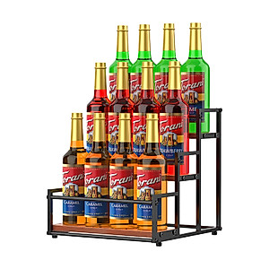 SHILFID Coffee Syrup Organizer Rack, Syrup Bottle Stand Holder for Coffee Bar, 3-Tier 12 Bottles Storage Display Shelves for Syrup, Liquor Wine, Dressing Cocktail in Kitchen Coffee Countertop