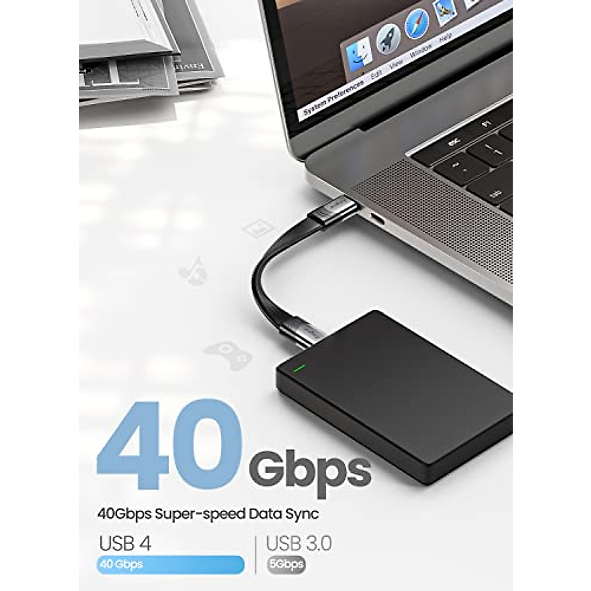 Fasgear Short USB 4 Cable 6-inch/15cm 100W 40Gbps USB C to USB C Cable with 5K@60Hz Video Output Compatible for Thunderbolt 4/3 Port MacBook Pro Mac Mini External SSD Hub Docking Monitor Display eGPU