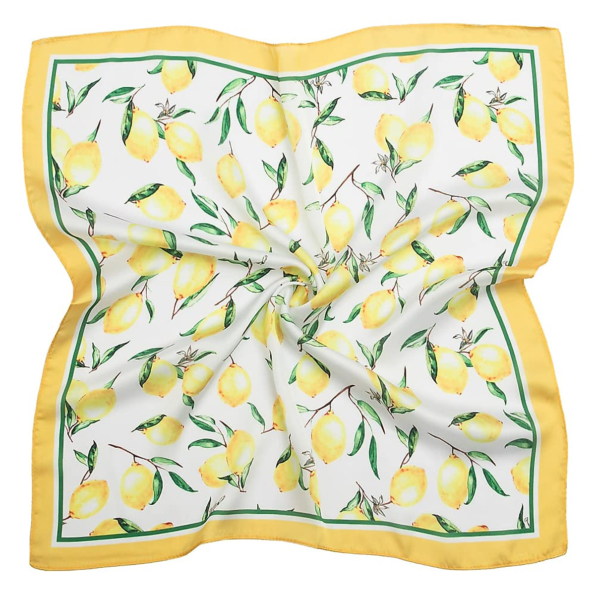 NaSoPerfect Silk Like Scarf Square Handkerchief Lemon Pattern Satin Ribbon Neck Scarfs for Women Yellow 21" x 21"