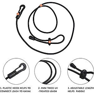 MOOCY Kayak Paddle Leash Safety Rod Adjustable Canoe Paddle Fishing Rod with Snap Hook for Kayaking Securing Canoe SUP Board Rowing Surfing Cycling Survival Paracord Bungee Cord Safety Lanyard