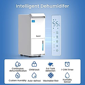 Vellgoo 3,200 Sq.Ft Energy Star Dehumidifier for Basement with Drain Hose, 36 Pint DryTank Dehumidifiers for Large Room, Suit for Garden Hose, Intelligent Humidity Control, 24H Timer White