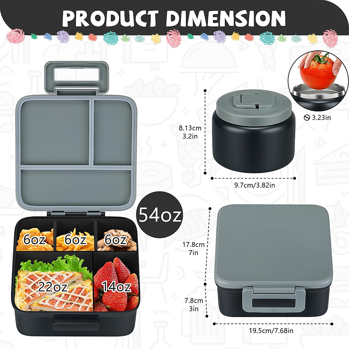 MAISON HUIS Bento Lunch Box for Kids With 8oz Soup Thermos, Leakproof Lunch Compartment Containers with 4 Compartment Bento Box, Thermos Food Jar and Lunch Bag, BPA Free,Travel, School(Unicorn)