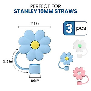 3PCS Straw Covers for Stanley Tumbler, Silicone Straw Cover for Stanley 40 oz, 30 oz, Straw Topper for Stanley Cup, Cap for Stanley Straw Accessories, Straw Cap (Flower)