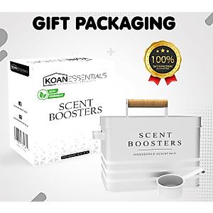 KOANEssentials Modern Farmhouse Metal Laundry Scent Boosters Container with Scoop for Laundry Room Organization and Storage, Scent Booster Beads Dispenser, Farmhouse decor, White