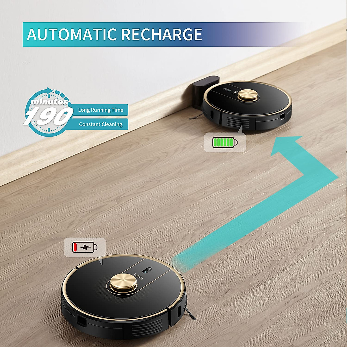 UONI V980Plus Robot Vacuum Cleaner and Mop Combo with LIDAR Mapping Technology - 2700Pa Strong Suction Slim Design Self-Charging 5200mAh Robotic Vacuums Ideal for Pet Hair Hard Floor Carpets