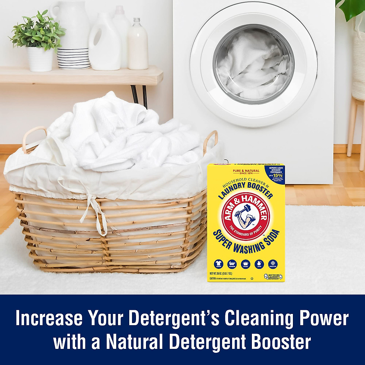 Arm & Hammer Super Washing Soda Detergent Booster & Household Cleaner, 55oz.