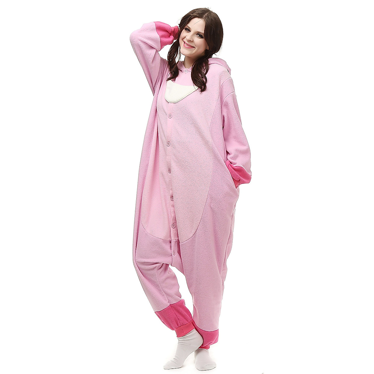 Superband Animal Cosplay Costume Adult Onesie Pajamas Cartoon Sleepwear Pink