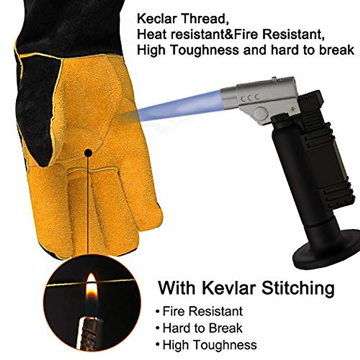 Cuwiny Welding Gloves, 1112°F Heat/Fire Resistant/Leather Forge Gloves, with Kevlar Stitching String, 16 inches Extra Long Sleeve and Fireproof Hook and Loop Tape,fit for Mig/Tig