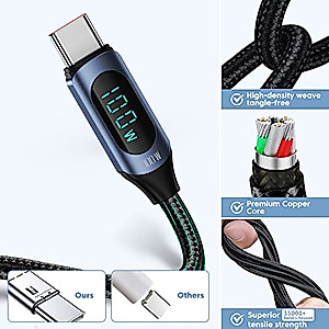 6.6FT USB C to USB C Cable Type C Fast Charge 5A PD 100W C to C Super Fast Charging with LED Display, USB C Charging Cable 480Mbps Data Nylon Braided Charge Cable for Samsung Galaxy iPad