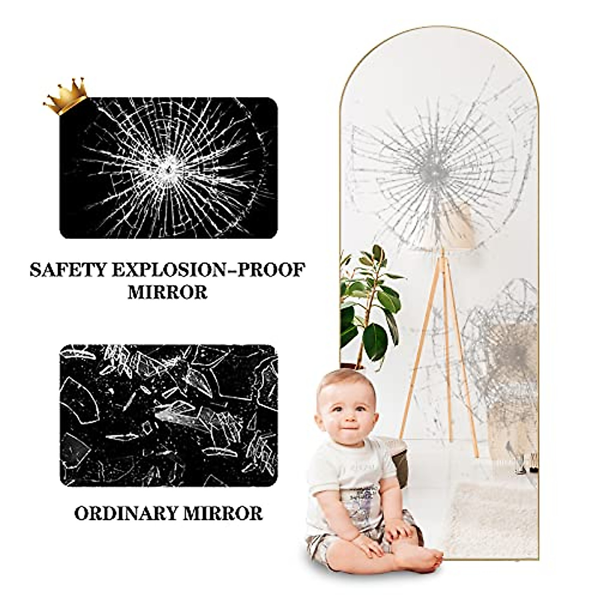 CONGUILIAO 65"x22" Arched Floor Mirror - Full Body Wall Mirror for Bedroom & Living Room, Gold