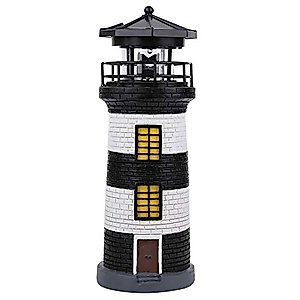 Naroote wosume Waterproof Easy to Install Automatic Rotating Light Rotating Lighthouse for Home(Black and White)