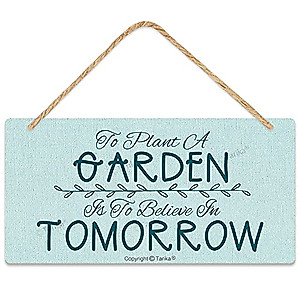 to Plant A Garden is to Believe in Tomorrow Vintage Look 5X10 Inch Wooden Hanging Decoration Art Sign for Home Kitchen Bathroom Farm Garden Garage Inspirational Quotes Wall Decor