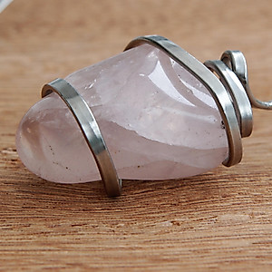 NOVICA Artisan Handmade Rose Quartz Collar Necklace Pendant from Brazil Stainless Steel Modern Birthstone Gemstone [16.5 in L 2 in W Pendant(s) 1.6 in L x 1.2 in W x 0.6 in D] ' Love' S Magnitude'