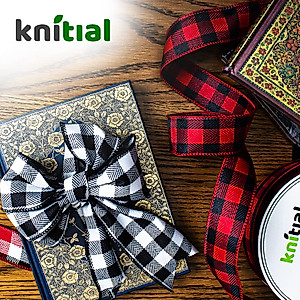 Knitial Wired Buffalo Plaid Ribbon 1-1/2 Inches x 25 Yards Black and White Buffalo Check Ribbon for Gift Wrapping, Crafts, and Decorations