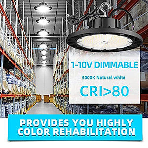 SASITE LED High Bay Light 150W, Super Bright led Shop Light 21,000LM Daylight, IP65 Waterproof Commercial Warehouse Area Light, 1-10V Dimmable High Bay Shop Light