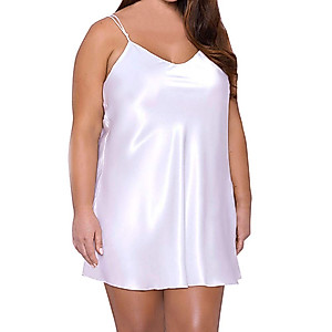 Aniywn Women's Satin Nightgown Silk Slip Dress Plus Size Sleepwear Sexy V Neck Negligee Lingerie Short Nightwear Babydoll White