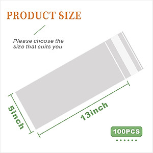 Voikinfo 100 pcs 5" x 13" Long Clear Resealable Cellophane Bags Self Sealing Treat Bags Cookie Bags with Adhesive Flap Gift Wrap Poly Bags Plastic Packaging 1.4 mil