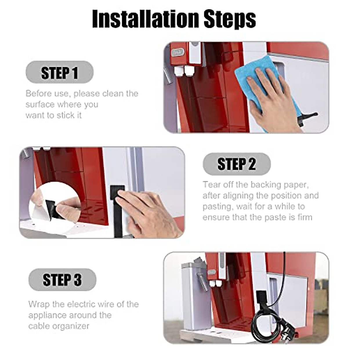 Cord Organizer for Appliances 24 PCS, Cable Manager Clamp for Small Kitchen Appliances, Used for Household and Pressure Cookers, Blenders, Coffee Machines, Toasters (Black, Gray)