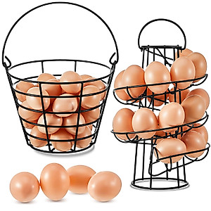 Zubebe 2 Pieces Egg Basket Spiral Egg Holder Storage Rack Metal Egg Functional Rack Egg Dispenser for Kitchen Countertop Display