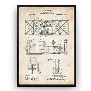 Magic Posters Wright Brothers Patent Prints - Flying Machine 1913 - Vintage Art Posters Pilot Gifts For Men Women Aviation Blueprint - Frame Not Included